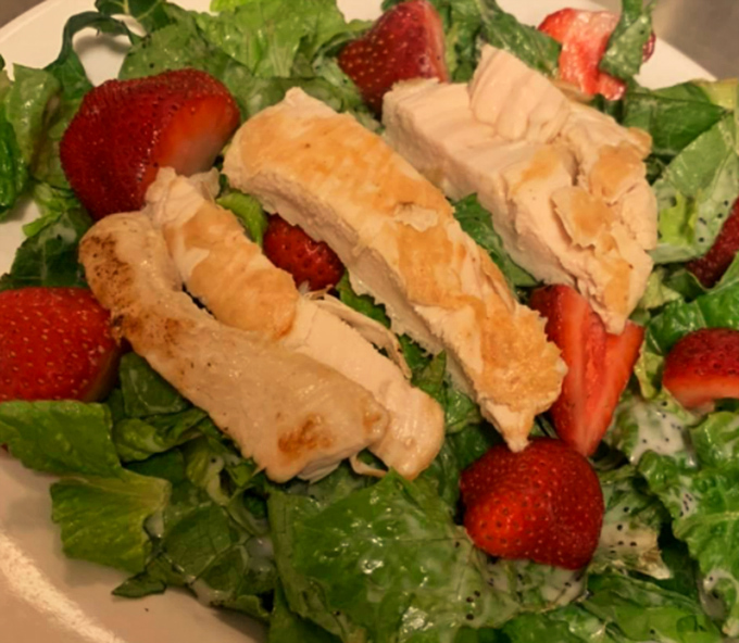 A salad that actually satisfies&mdash;crisp greens, juicy strawberries, and chicken that wasn't an afterthought but the main event.
