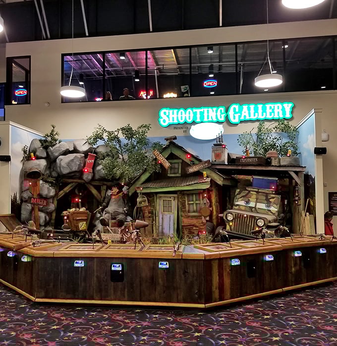 The shooting gallery brings frontier skills indoors, where modern marksmen can test their aim without disturbing the actual wildlife outside.