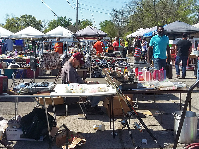 The weekend warriors of commerce! Vendors and shoppers alike brave the Oklahoma sun in pursuit of deals that make the heat worthwhile.