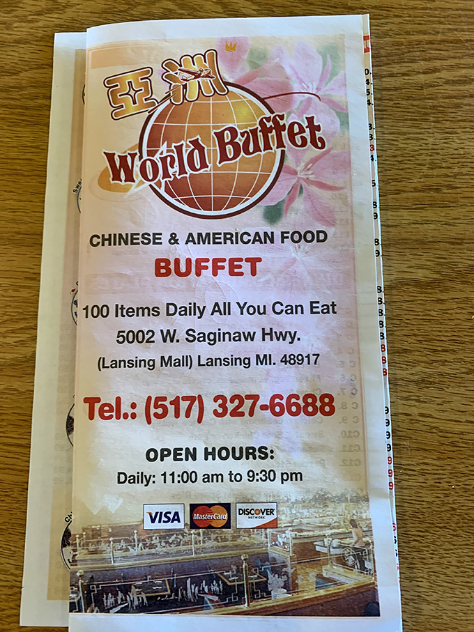 "100 Items Daily All You Can Eat"&mdash;the menu cover makes a bold promise that the restaurant consistently delivers on, plate after heaping plate.