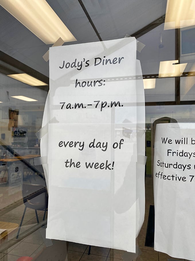 "7am-7pm every day" – twelve glorious hours daily when comfort food, conversation, and coffee create the perfect small-town trifecta.