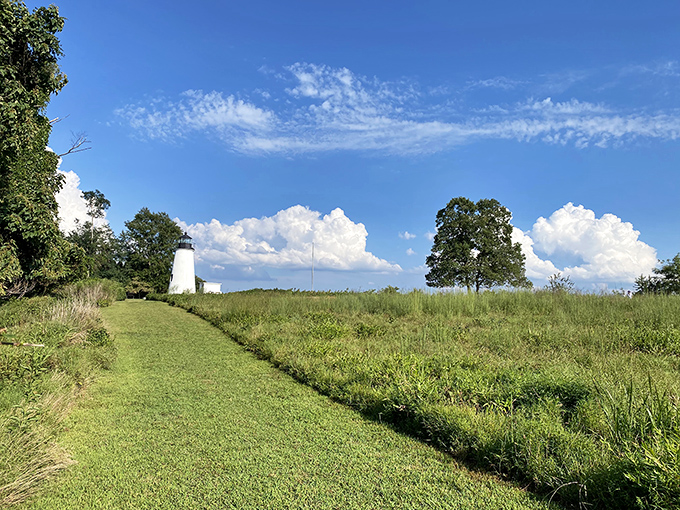 The lighthouse on the hill stands like a proud parent. From this grassy perch, it's watched over countless sailors and sunset-seeking visitors.