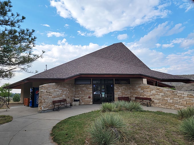 The visitor center—where your journey through time begins. This unassuming building houses treasures that tell the story of ancient Montana.