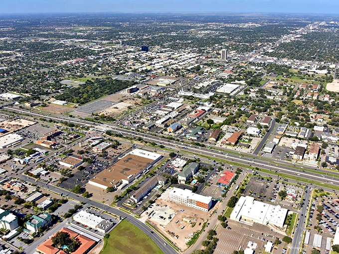 From above, McAllen reveals itself as a perfect grid of possibility, where desert meets development in the distinctive pattern of American ambition.