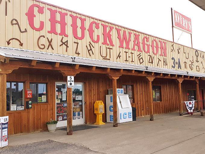 Chuckwagon's weathered wooden facade promises the kind of no-nonsense provisions that kept pioneers going and still satisfy modern appetites.