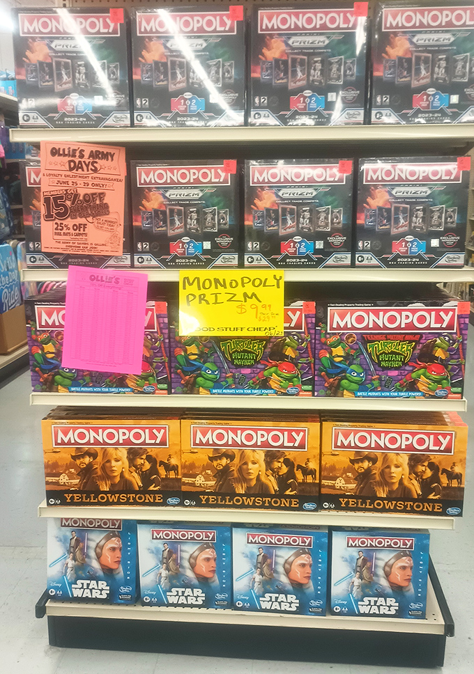 Board games including themed Monopoly editions, because apparently regular bankruptcy simulation wasn't entertaining enough and needed Star Wars characters involved.