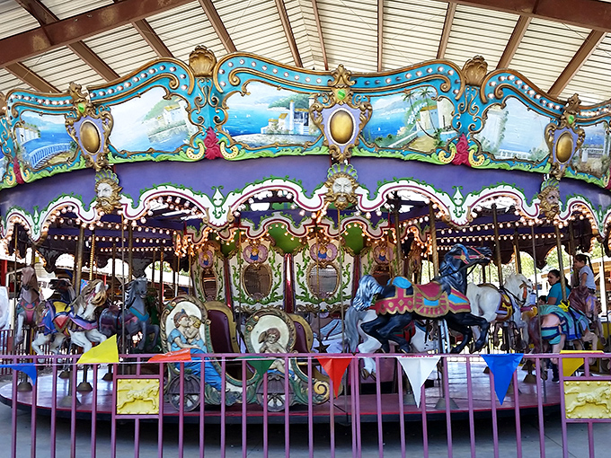 Whimsical whirling wonder! This vintage carousel proves that between bargain hunting and barbecue sampling, there's always time for a moment of pure joy.