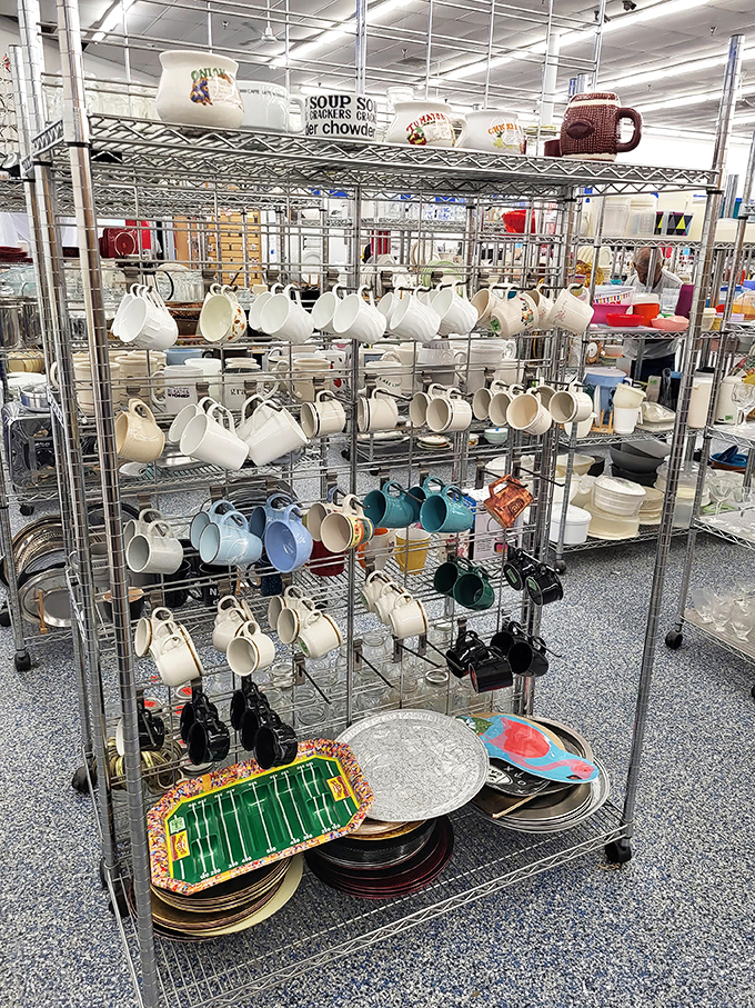 Mug collectors, beware! This display of ceramic temptation might have you bringing home more coffee cups than your cabinets can handle.