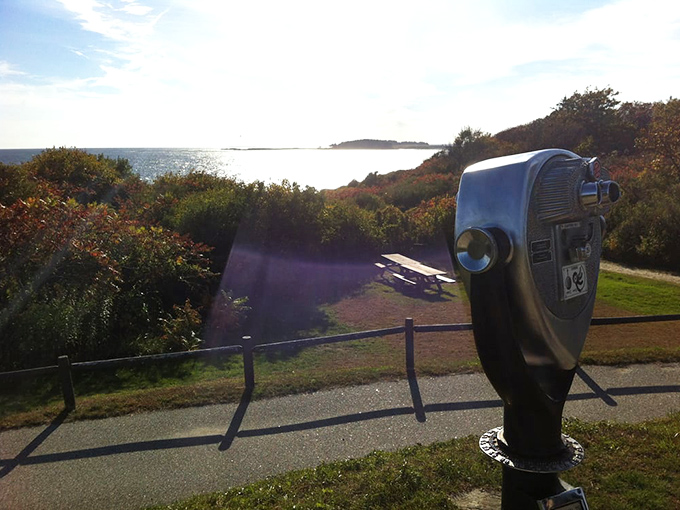Twenty-five cents buys you a closer look at infinity. This vintage viewfinder offers magnified magic of distant horizons and passing ships.