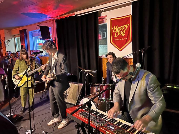 The stage where local bands create the perfect soundtrack for your hot dog feast&mdash;proving Happy Dog feeds both stomach and soul.