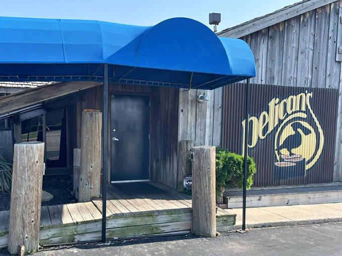 That iconic blue awning and wooden entrance&mdash;like the culinary equivalent of "come on in, the food's fine!"