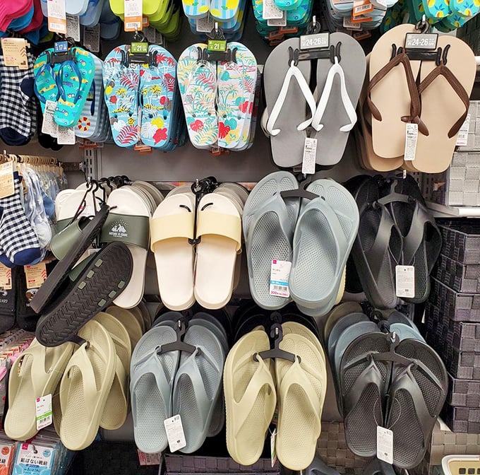 Flip-flop nirvana! From tropical prints to minimalist designs, Hawaii's essential footwear at prices that encourage collecting.