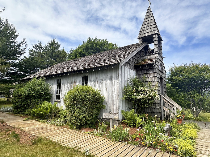 This weathered chapel at Historic White Pine Village has witnessed more Michigan history than your high school textbook ever covered. Rustic charm personified.