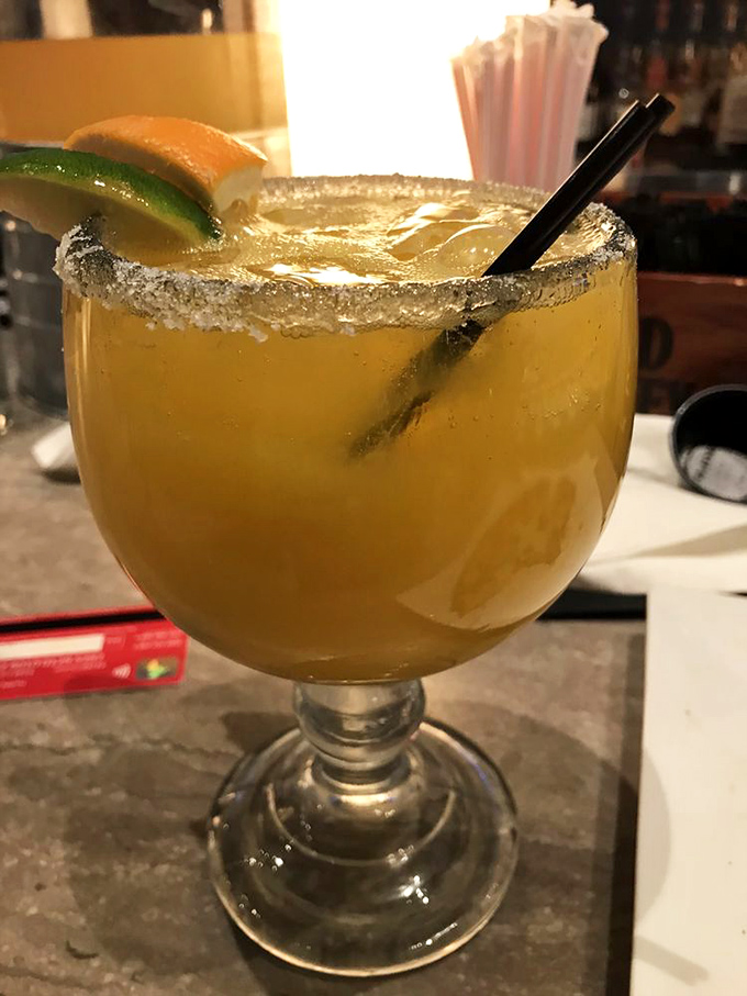 A sunshine-yellow margarita with the perfect salt rim&mdash;liquid vacation in a glass, no passport required.