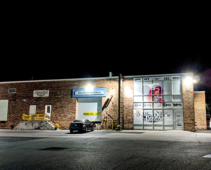 Even at night, this literary landmark glows like a beacon for bookworms seeking their next great read.
