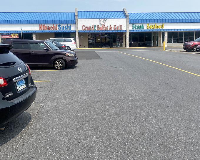 The parking lot&mdash;where you'll walk a little slower on the way out than you did on the way in. A small price to pay for buffet victory.