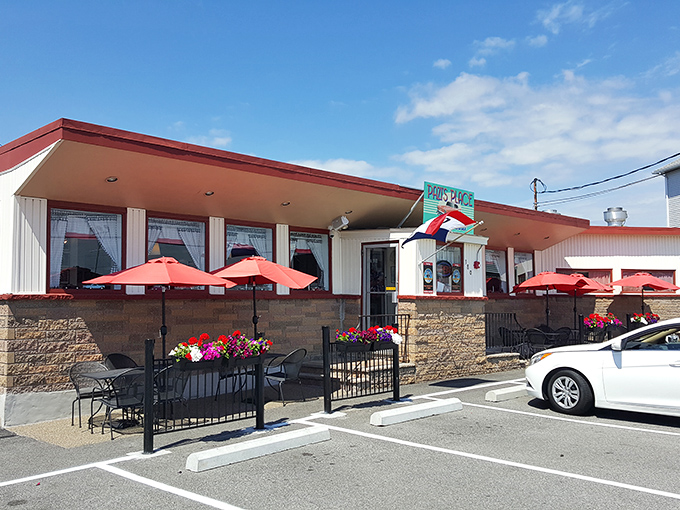 When Rhode Island weather cooperates, Pazi's outdoor seating offers fresh air with your fresh coffee, under cheerful umbrellas that match the diner's vibrant personality.