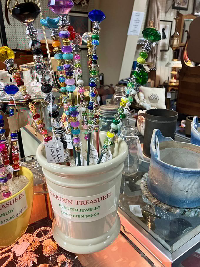 Garden bling before it was a thing! These colorful planter jewels transform ordinary pots into conversation pieces, proving our grandparents knew how to accessorize too.