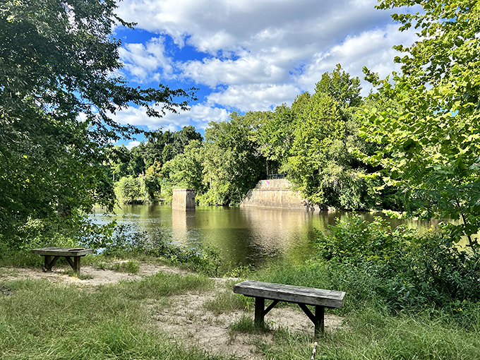 The Appomattox River offers a tranquil escape just steps from downtown, where simple wooden benches invite visitors to sit awhile and watch the water flow. Nature's therapy session.