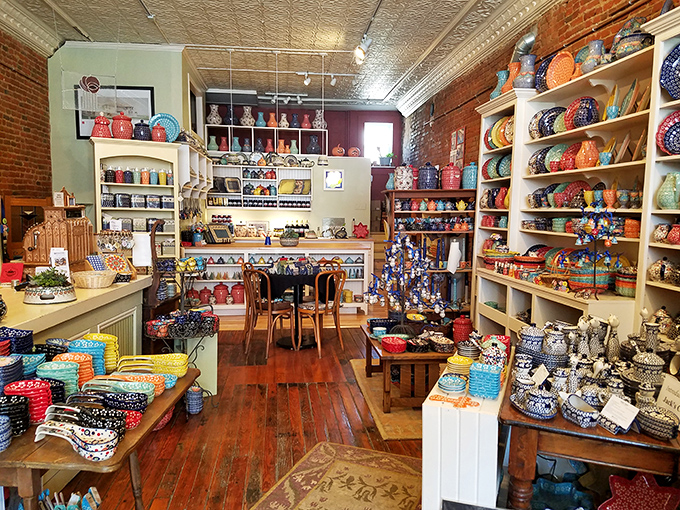 Renditions Polish Pottery Shop transforms a historic building into a kaleidoscope of color – handcrafted ceramics that make even microwave-safe dishware feel like an exotic treasure.