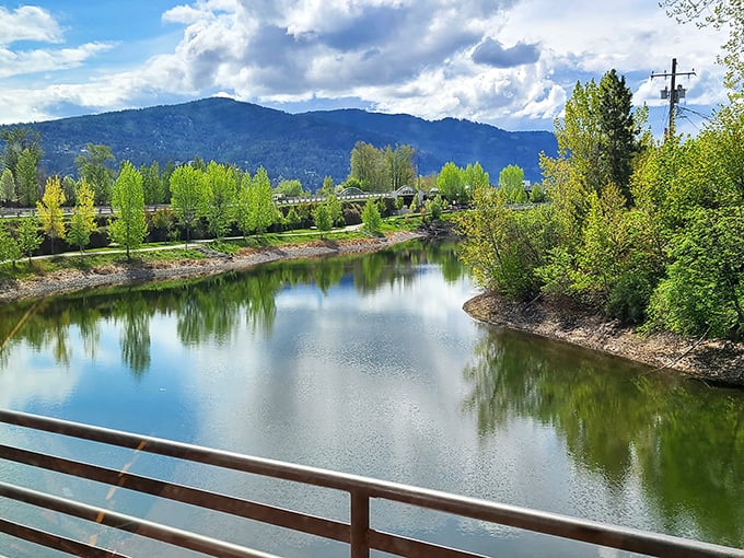 Spring greenery frames the gentle flow of Sand Creek as it winds through town. Urban and natural environments finding perfect harmony in this mountain paradise.