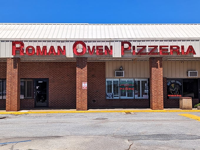 Roman Oven Pizzeria's straightforward signage makes a bold promise&mdash;pizza with old-world technique in a new-world setting. Some traditions travel beautifully.