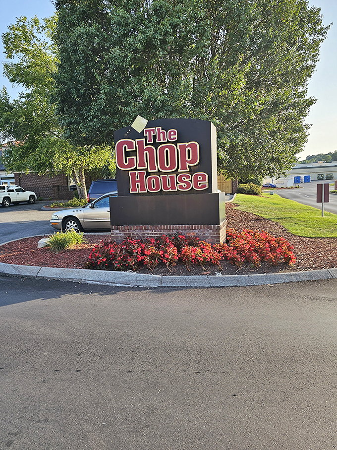 The roadside sign stands proud, like a meaty lighthouse guiding hungry travelers safely to shore. Follow it to happiness.