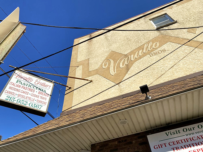The Varallo name proudly displayed against the South Philly sky &ndash; a beacon for those seeking authentic Italian sweets in the City of Brotherly Love.