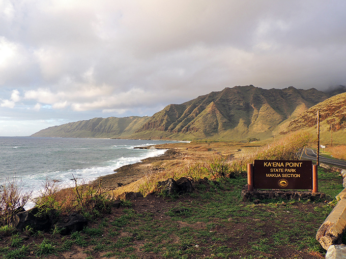 The official signage marking Ka'ena Point&mdash;where your Hawaiian adventure truly begins and ordinary worries end.