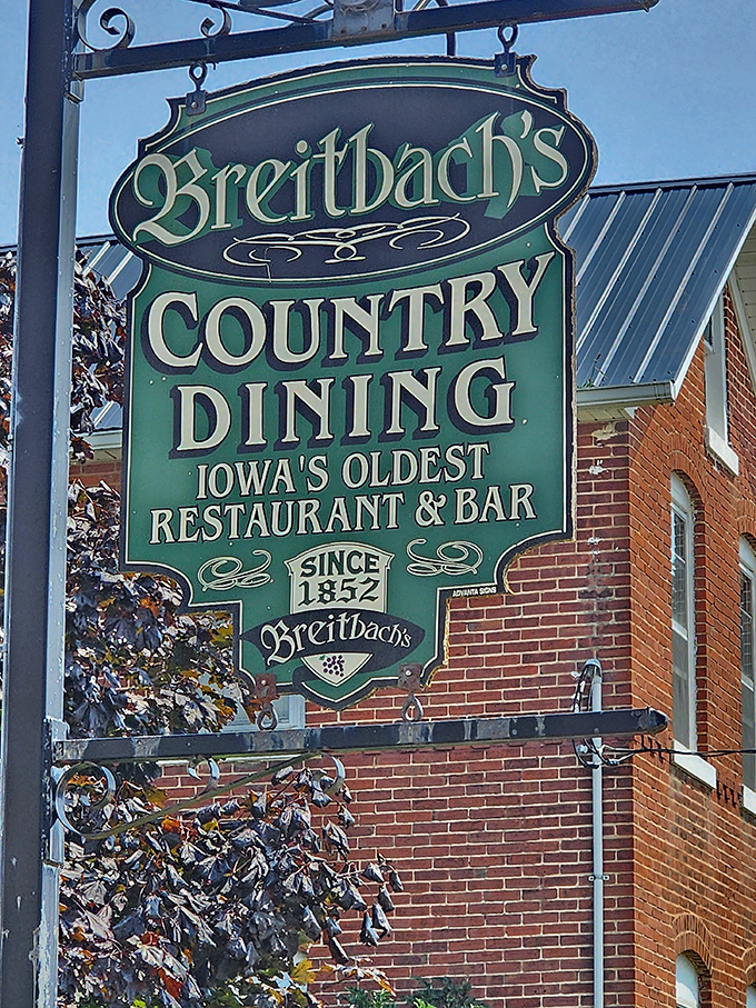 The iconic green sign announces you've arrived at Iowa dining royalty&mdash;a restaurant that's been feeding happy customers since 1852.