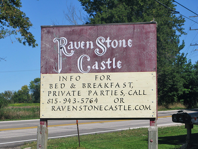 That roadside sign promises bed and breakfast adventures, because apparently you can sleep in castles now.