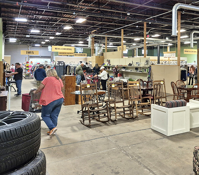 Shoppers navigate the furniture archipelago, each on their own quest for that perfect secondhand score.