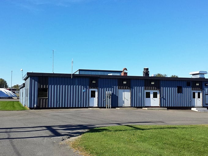 Practical infrastructure with a pop of blue. Even Van Buren's utilitarian buildings add a splash of color to the northern Maine landscape.