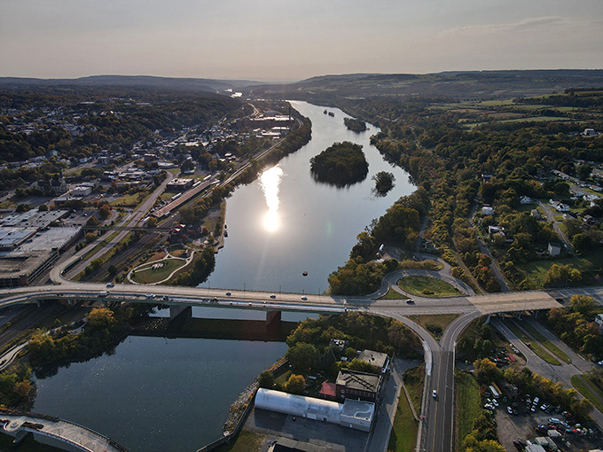 From above, Amsterdam reveals its strategic riverside location—a small city with big value nestled in New York's affordable heartland.
