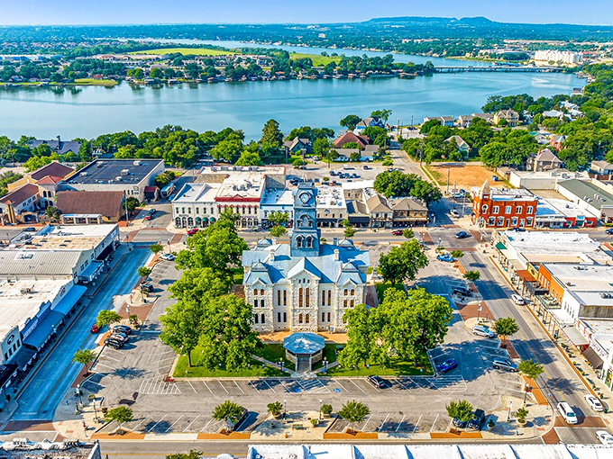 From above, Granbury's courthouse square and lake views reveal why this town has been charming visitors since before Instagram made places famous.