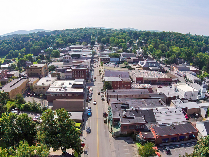 From above, Lewisburg reveals its perfect proportions&mdash;a walkable downtown nestled in mountain greenery, like a movie set for ideal small-town living.