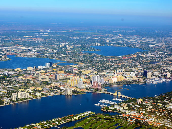 An aerial view revealing West Palm Beach's perfect balance of urban sophistication and coastal natural beauty.
