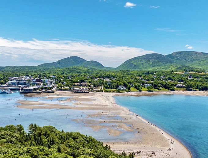 From above, Bar Harbor reveals its perfect positioning between mountains and sea, like Mother Nature's version of beachfront property development.