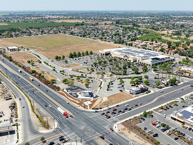 An aerial view reveals Porterville's perfect balance &ndash; urban conveniences surrounded by farmland, with room to breathe and affordable places to live.