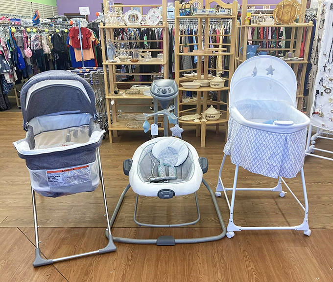 Baby gear galore! Gently used bassinets and bouncers await new families, proving that preparing for little ones doesn't require big budgets.