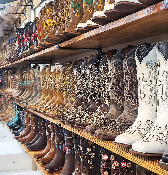 Boot heaven! These aren't just footwear—they're wearable Western art where function meets fashion in a dazzling display of leather craftsmanship.