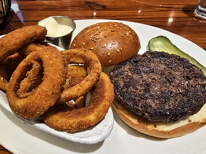 The burger and onion rings&mdash;proof that even casual fare gets the royal treatment at this temple of good taste.