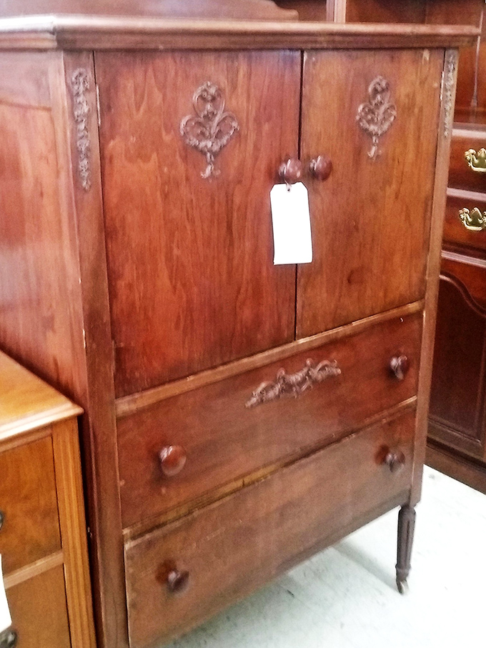 This handcrafted dresser has weathered decades with grace. Solid wood furniture that puts today's assembly-required offerings to shame.