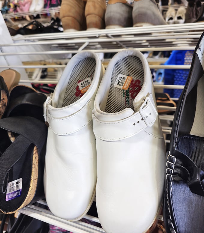 White nursing clogs waiting for their next shift&mdash;barely worn and ready to support someone through long hospital corridors for years to come.