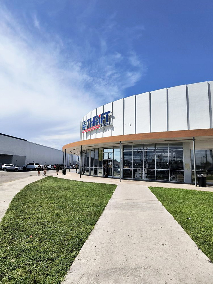 The modern exterior with its patriotic name welcomes shoppers to what might be Florida's most addictive treasure hunting destination.