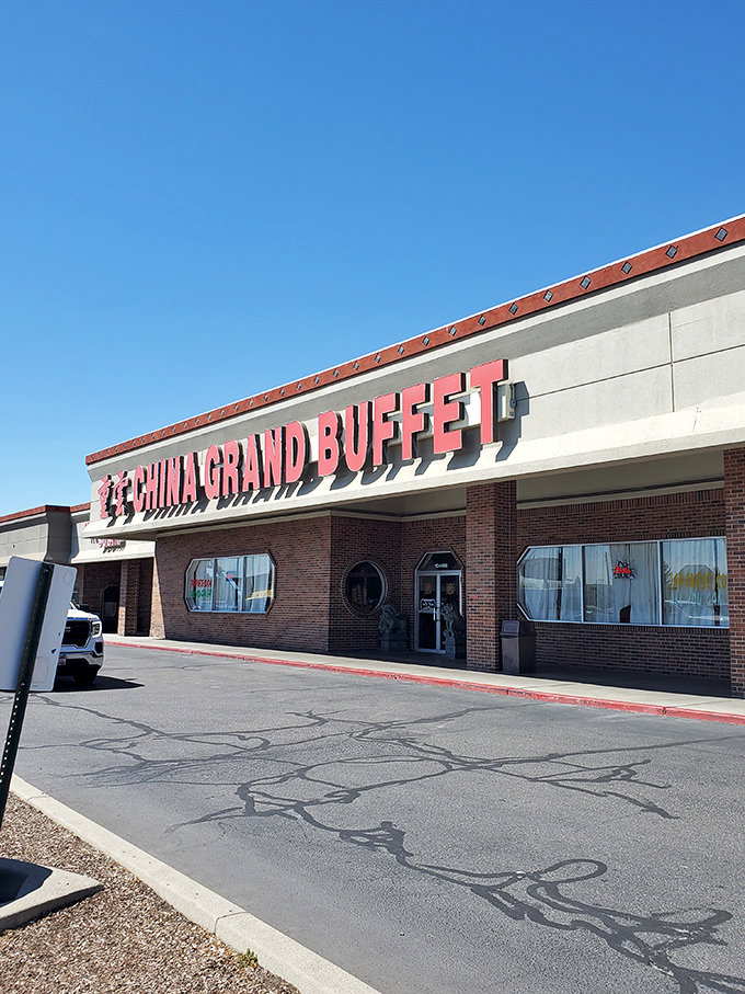 Under the bright Idaho sky, China Grand Buffet's sign promises a culinary adventure that locals drive miles to experience.
