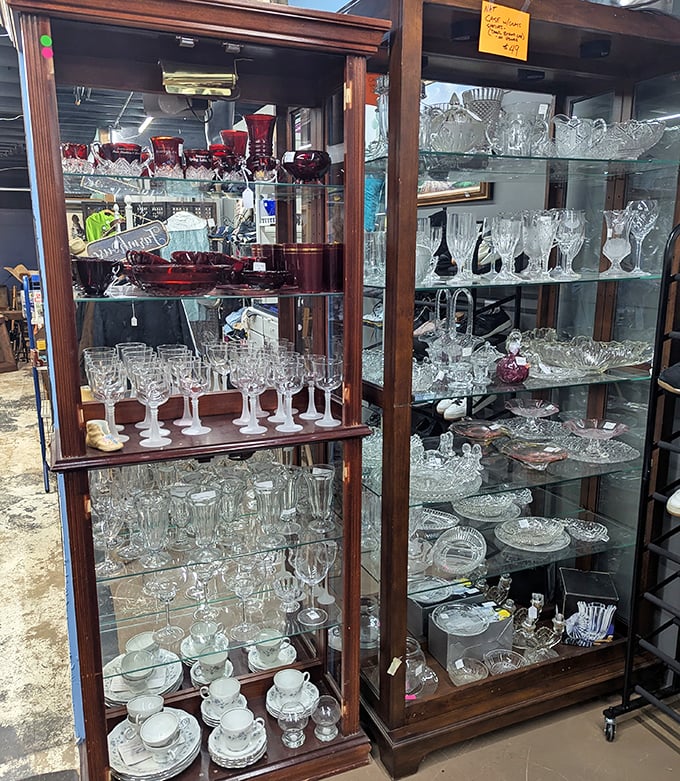 Crystal and cut glass that makes your plastic cups at home hang their heads in shame. Instant sophistication, just add cabinet space.