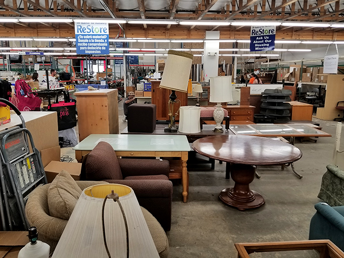 The showroom floor – where furniture finds its second chance and shoppers discover their decorating superpowers.