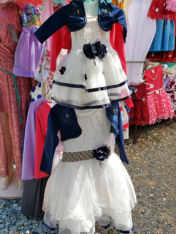 Tiny fashionistas rejoice! Frilly celebration dresses await special occasions while parents celebrate the flea market prices.