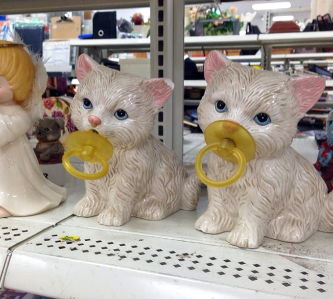 These ceramic kittens with pacifiers might be the definition of "so bad it's good" &ndash; the quintessential thrift store find.